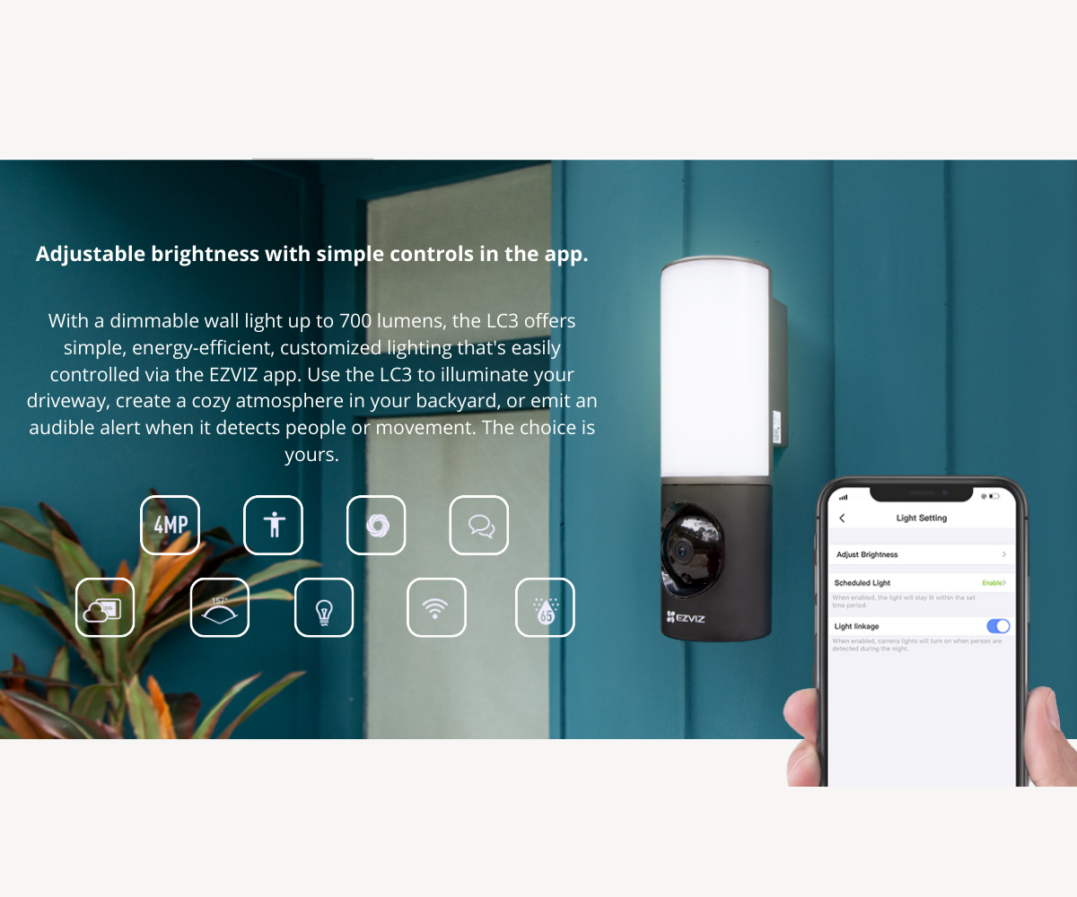 CS-LC3-A0-8B4WDL : EZVIZ LC3 Smart Security Wall-Light Camera ...