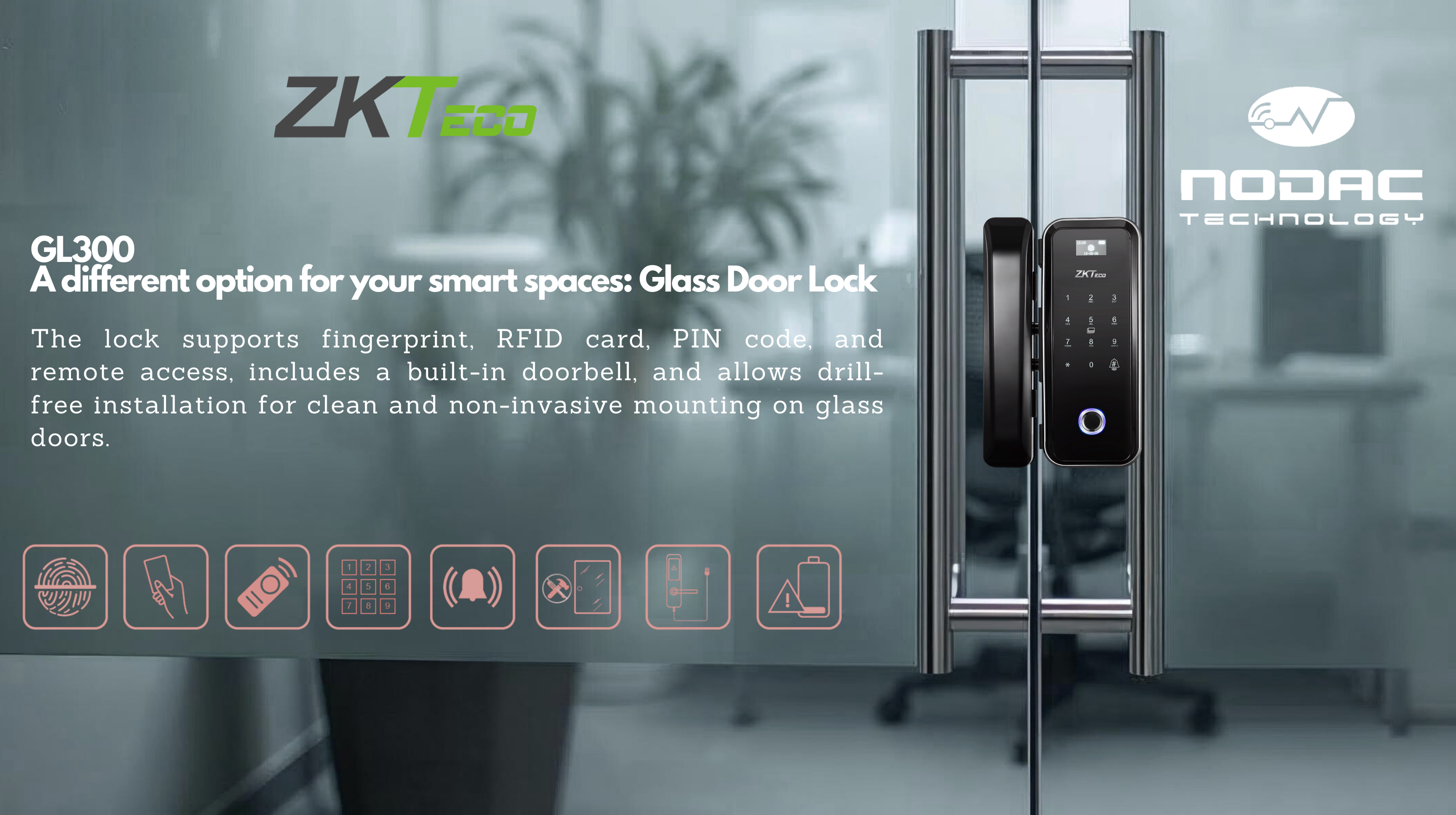 GL300 : Smart Glass Door Lock with Multi-Authentication Access Control ...